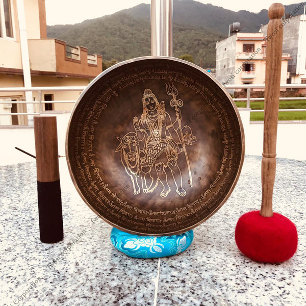 9 Inch Hand Carving Lord Shiva Sound Bowl Meditation Set with Mallet ...